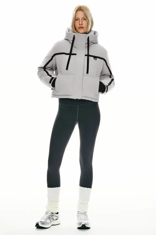 OROLAY Winter Quilted Hooded Cropped Down Puffer Jacket - Gray