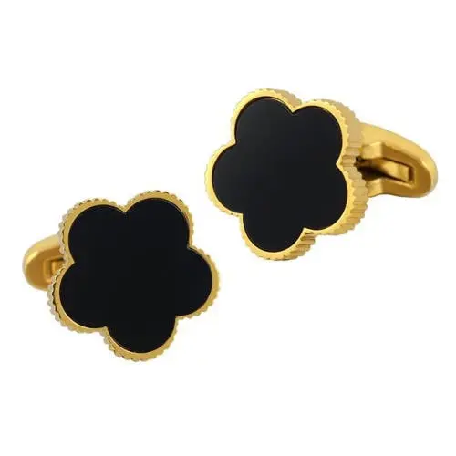 DEJI ENIOLA Mother Of Pearl Clover Cufflinks With Gold-tone Bezel - Black