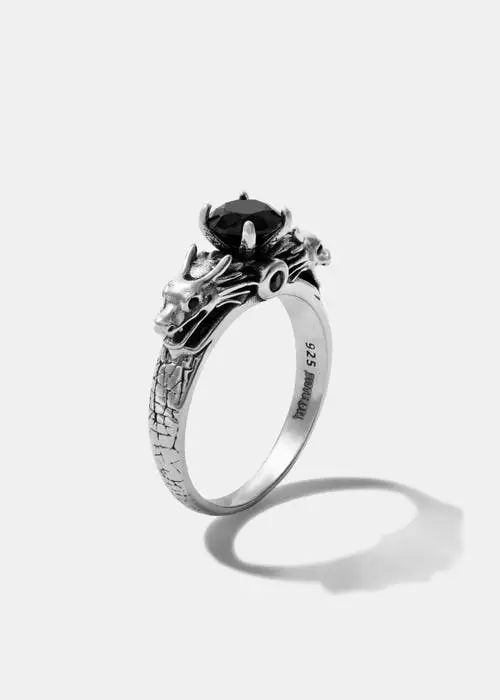 DISTURBIA Sterling Dragon Ring With Black Spinel