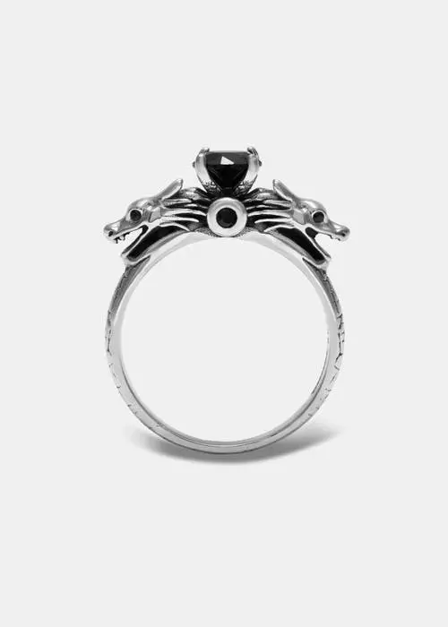 DISTURBIA Sterling Dragon Ring With Black Spinel