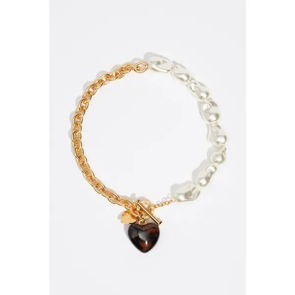 Bimba Y Lola Chain Necklace With Pearl And Resin Heart - Brown