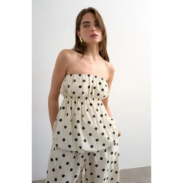 Topshop Polka Dot Bubble Hem Bandeau Top - White