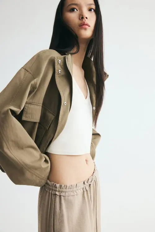 H&M Viscose-blend Wide-leg Drawstring Pants With Ruffled Waistband - Beige