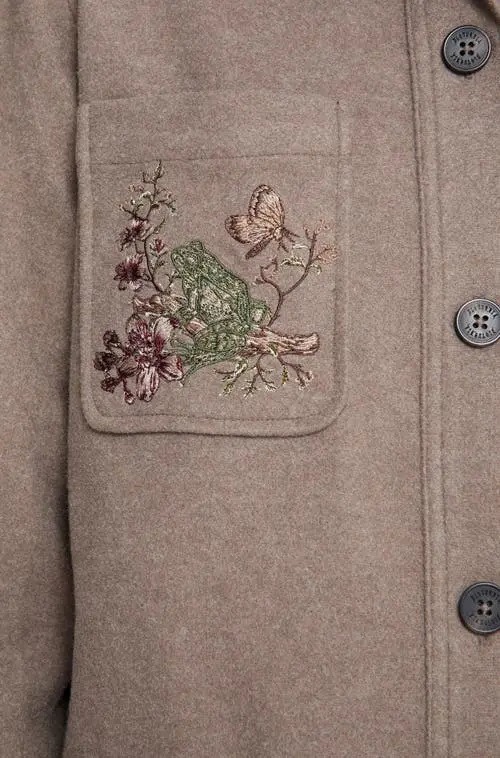 DISTURBIA Cordelia Floral Frog Embroidered Shacket