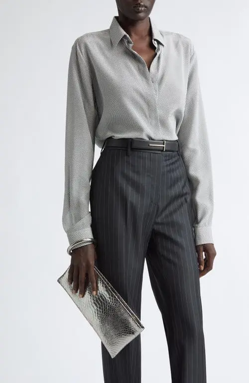 TOM FORD Python Embossed Metallic Leather Clutch - Silver