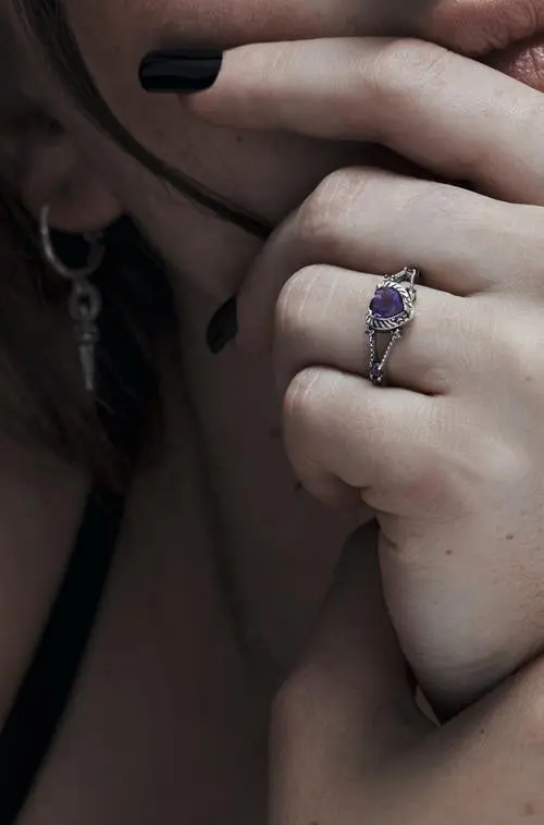 DISTURBIA Devotion Sterling Amethyst Ring - Silver