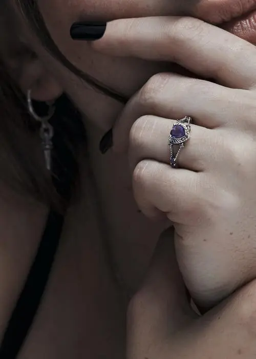 DISTURBIA Devotion Sterling Amethyst Ring - Silver
