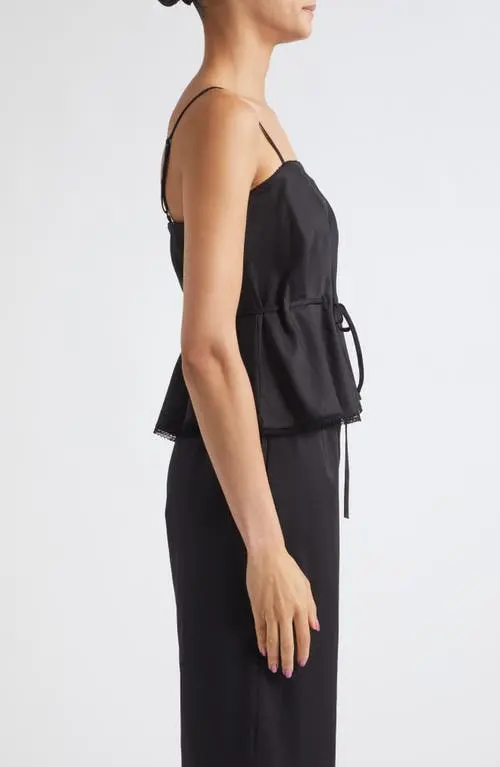 LESET Yoko Lace Trim Tie Waist Tank Top - Black