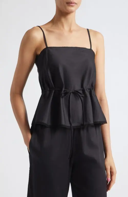 LESET Yoko Lace Trim Tie Waist Tank Top - Black