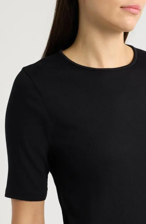 Eileen Fisher Organic Cotton Crewneck Elbow Sleeve Top - Black