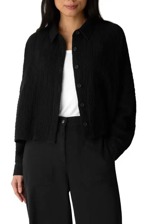 Eileen Fisher Organic Cotton Crepe Cropped Jacket - Black