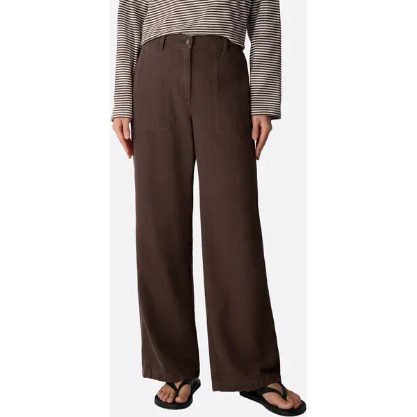 Eileen Fisher High Waist Wide Leg Full Length Organic Cotton Pants - Truffle