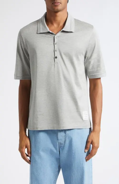Thom Browne 4-bar Cotton Jersey Polo - Light Grey