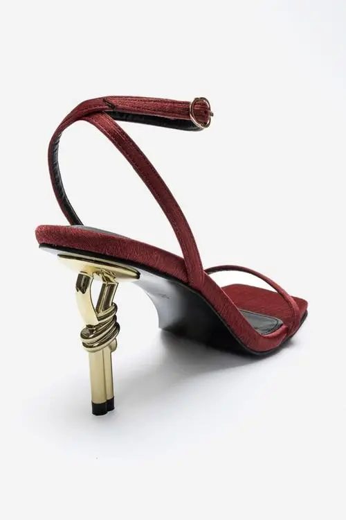 PROLOGUE SHOES Sone Stiletto Ankle Strap Sandal - Dark Red