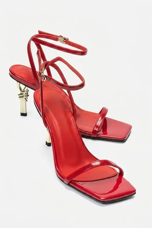 PROLOGUE SHOES Sone Stiletto Ankle Strap Sandal - Red