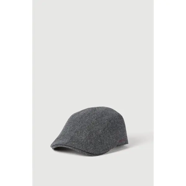 Brunello Cucinelli Virgin Wool Flannel Flat Cap With Embroidered Logo - Dark Grey
