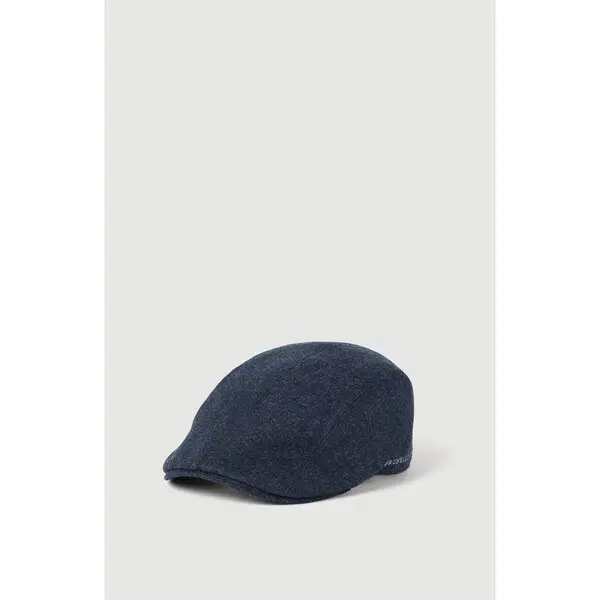 Brunello Cucinelli Virgin Wool Flannel Flat Cap With Embroidered Logo - Night