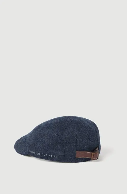 Brunello Cucinelli Virgin Wool Flannel Flat Cap With Embroidered Logo - Night