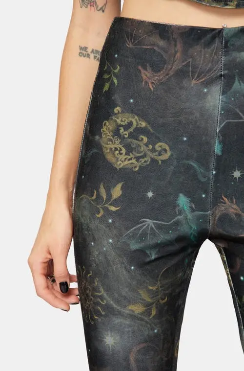 DISTURBIA Phoenix Dragon Velour Flare Trouser