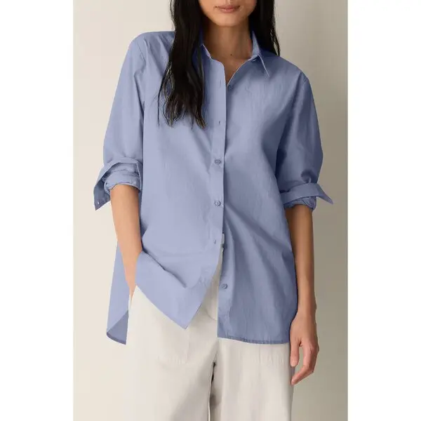 Eileen Fisher Organic Cotton Longline Button-up Shirt - Delfina