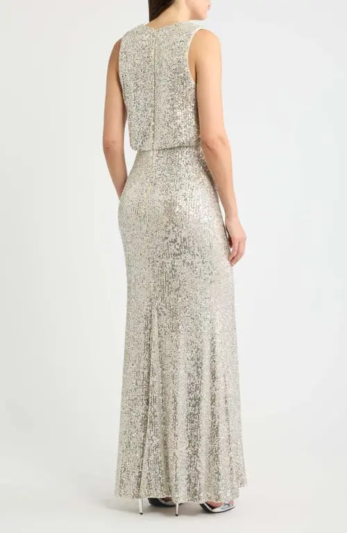 Eliza J Sequined Cowl Neck Maxi Gown