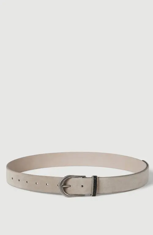 Brunello Cucinelli Suede Belt With Monili - Light Grey