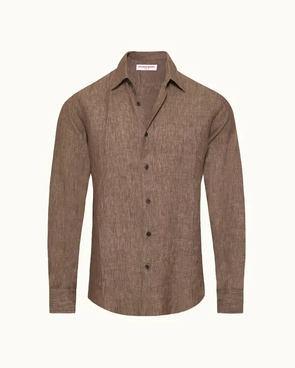 Orlebar Brown Tailored Textured Linen Shirt In Rich - Espresso