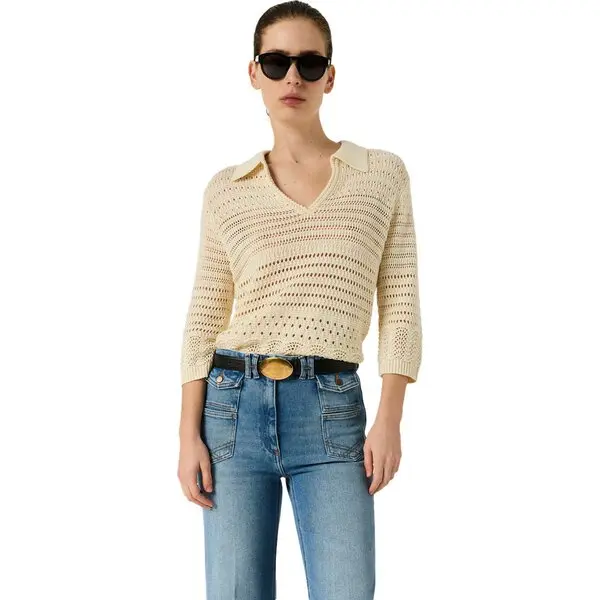 Gerard Darel Lalya 3/4 Sleeve V-neck Knit Top - Ecru