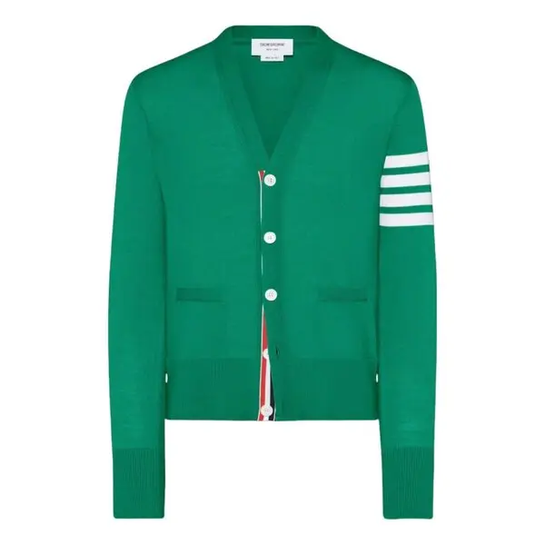 Thom Browne Cardigan With Signature Stripes - Green