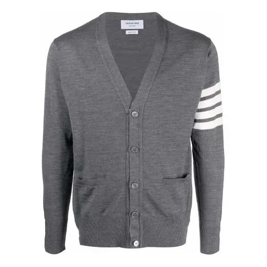Thom Browne Cardigan With Contrast Striping - Gray