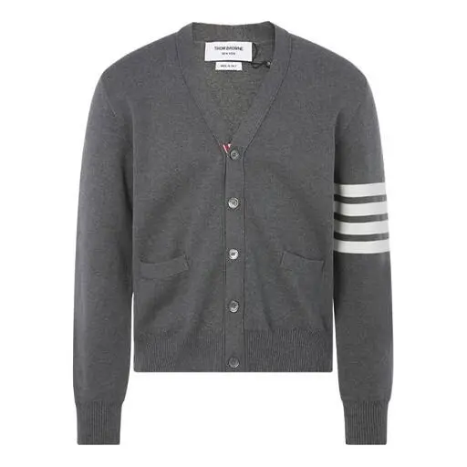 Thom Browne Cardigan With Four-bar Detail - Gray