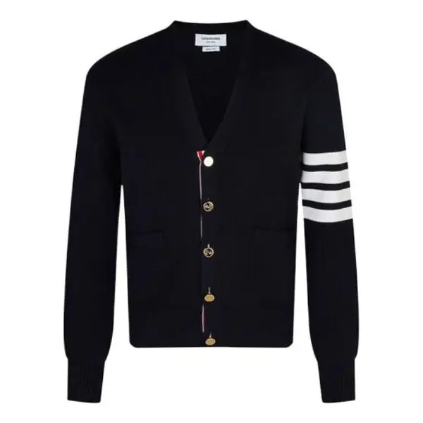 Thom Browne Cardigan With Signature Stripes - Navy