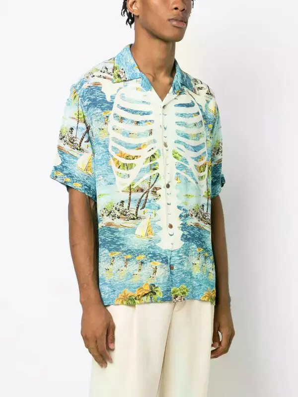 Kapital Kamekameha Bone Graphic-print Shirt - Blue