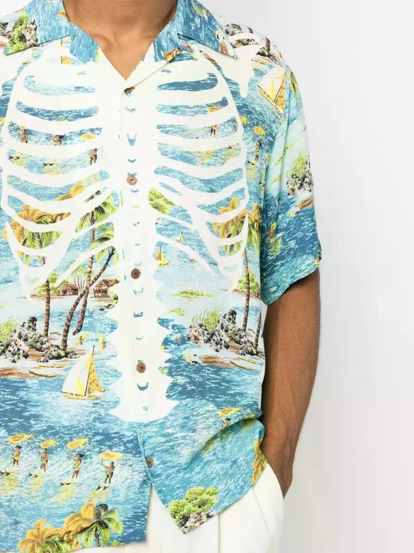 Kapital Kamekameha Bone Graphic-print Shirt - Blue