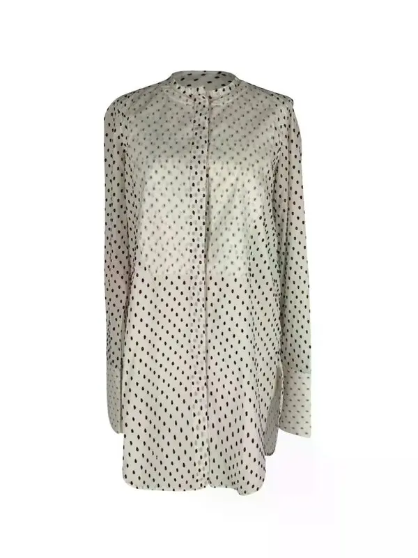 Celine Swiss Dot Band Collar Shirt - White