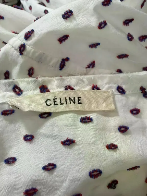 Celine Swiss Dot Band Collar Shirt