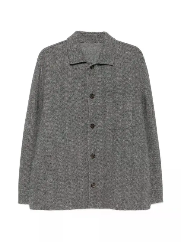 Eleventy Herringbone-pattern Button-up Overshirt