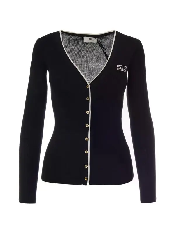 Elisabetta Franchi Logo-embroidered Ribbed Cardigan - Black