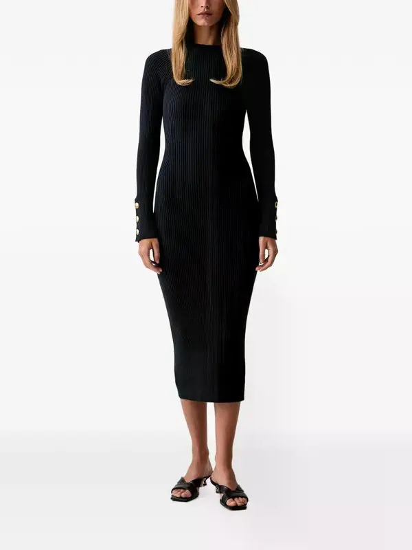 TWINSET Midi Ribbed-knit Button-cuff Dress - Black