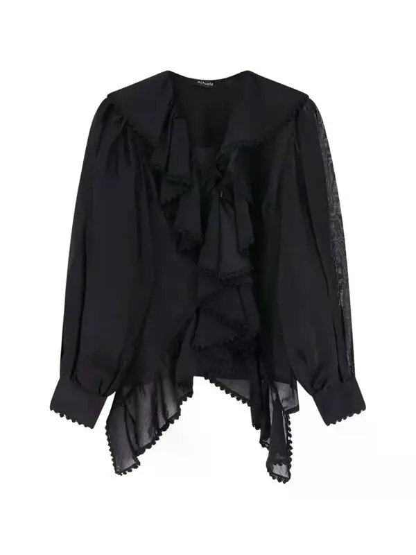 ACTUALEE Embroidered Ruffled Shirt - Black