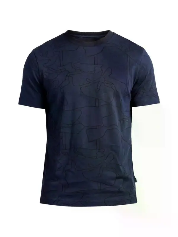 BOSS Thompson Cotton T-shirt With Jacquard Pattern - Blue