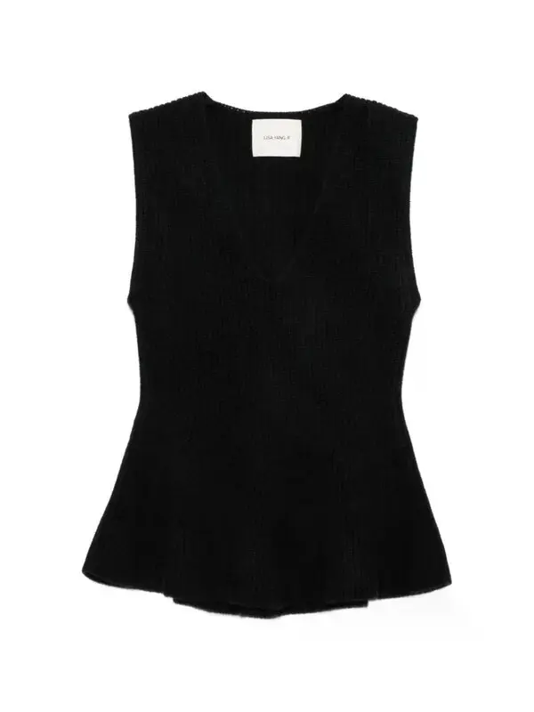LISA YANG Ribbed Knit V-neck Top - Black