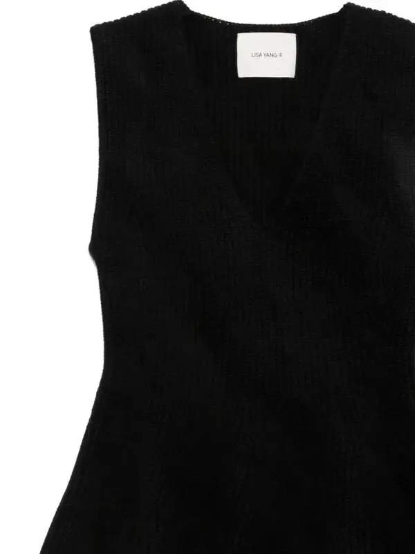 LISA YANG Ribbed Knit V-neck Top - Black