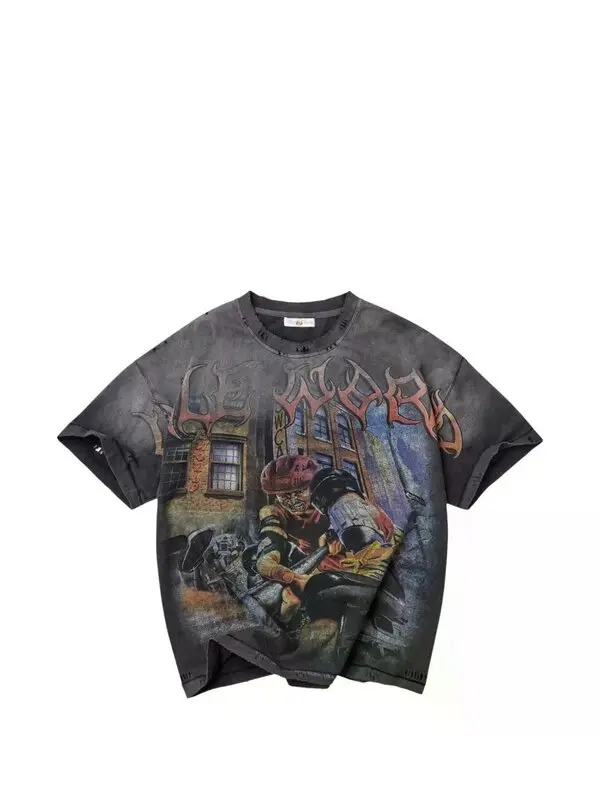 VALE FOREVER Graphic-print Distressed T-shirt - Black