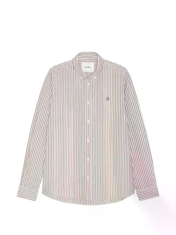 LES DEUX Striped Embroidered-logo Shirt - Red