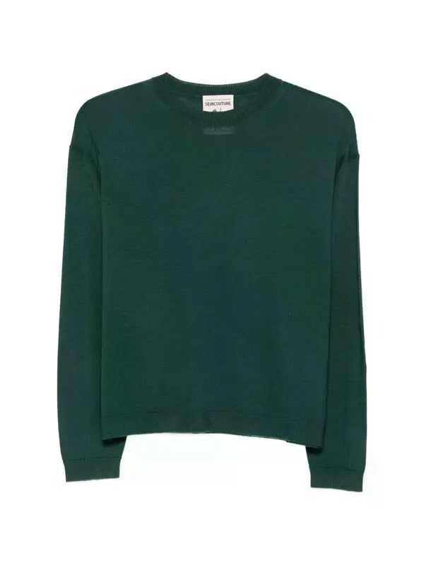 SEMICOUTURE Crew Neck Long Sleeve Sweater - Green