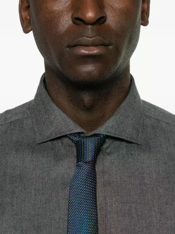 Brunello Cucinelli Herringbone-weave Long-sleeve Shirt - Grey