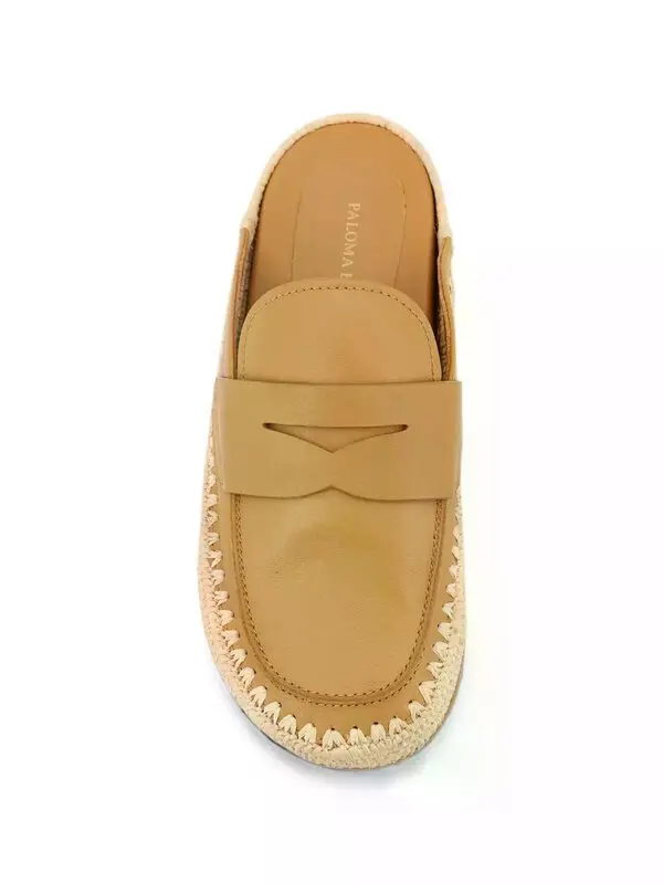PALOMA BARCELO Belinda Calidis Leather Raffia Flat Mules
