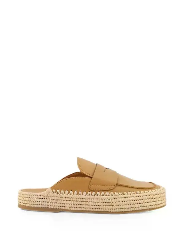 PALOMA BARCELO Belinda Calidis Leather Raffia Flat Mules - Neutrals