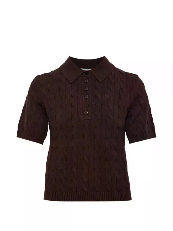 GESTUZ Cable-knit Polo Sweater - Brown
